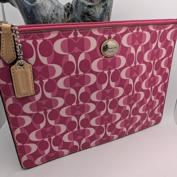 Coach | Bags | Coach Fuchsia Signature Pattern Large Thin Clutch | Poshmark